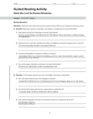 Guided Reading WS 7 - Guided Reading Activity The Reach of Imperialism ...