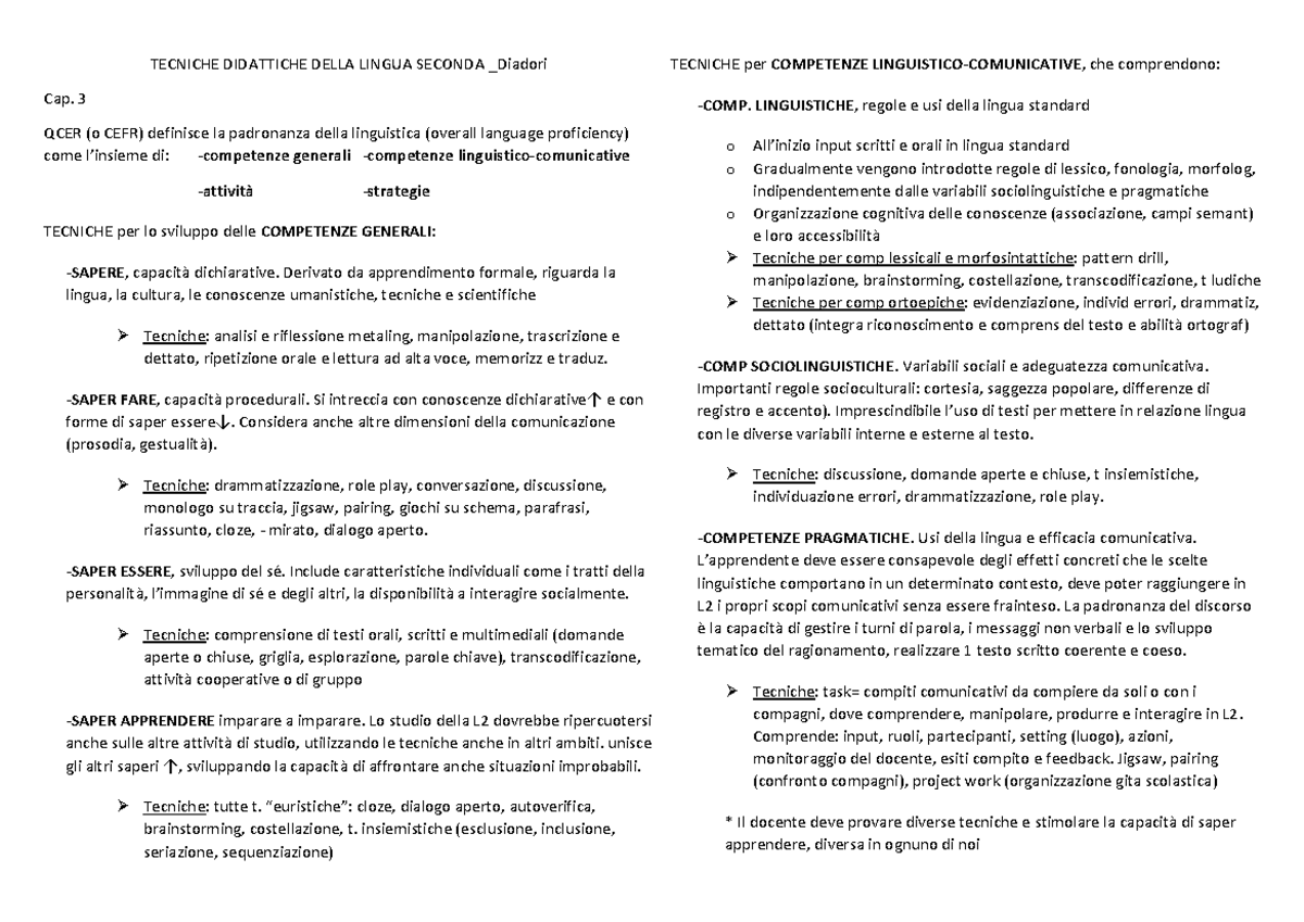 Riassunto Tecniche didattiche e Modelli operativi - TECNICHE DIDATTICHE ...