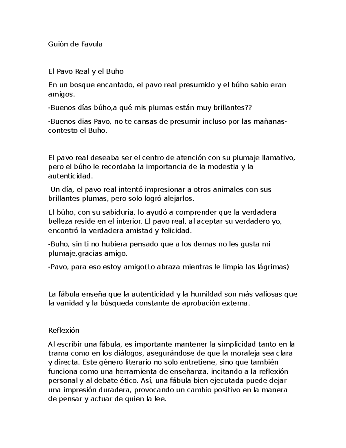 Fabula El Buho y el Pavo Real act 10 - Guión de Favula El Pavo Real y ...