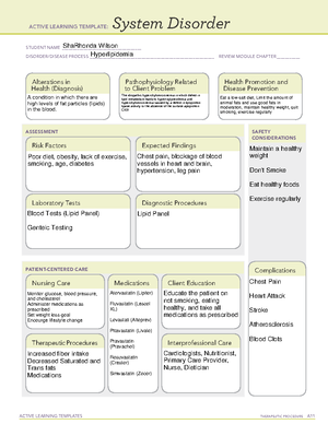 Calcium - Diagnostic Template - ACTIVE LEARNING TEMPLATES THERAPEUTIC ...