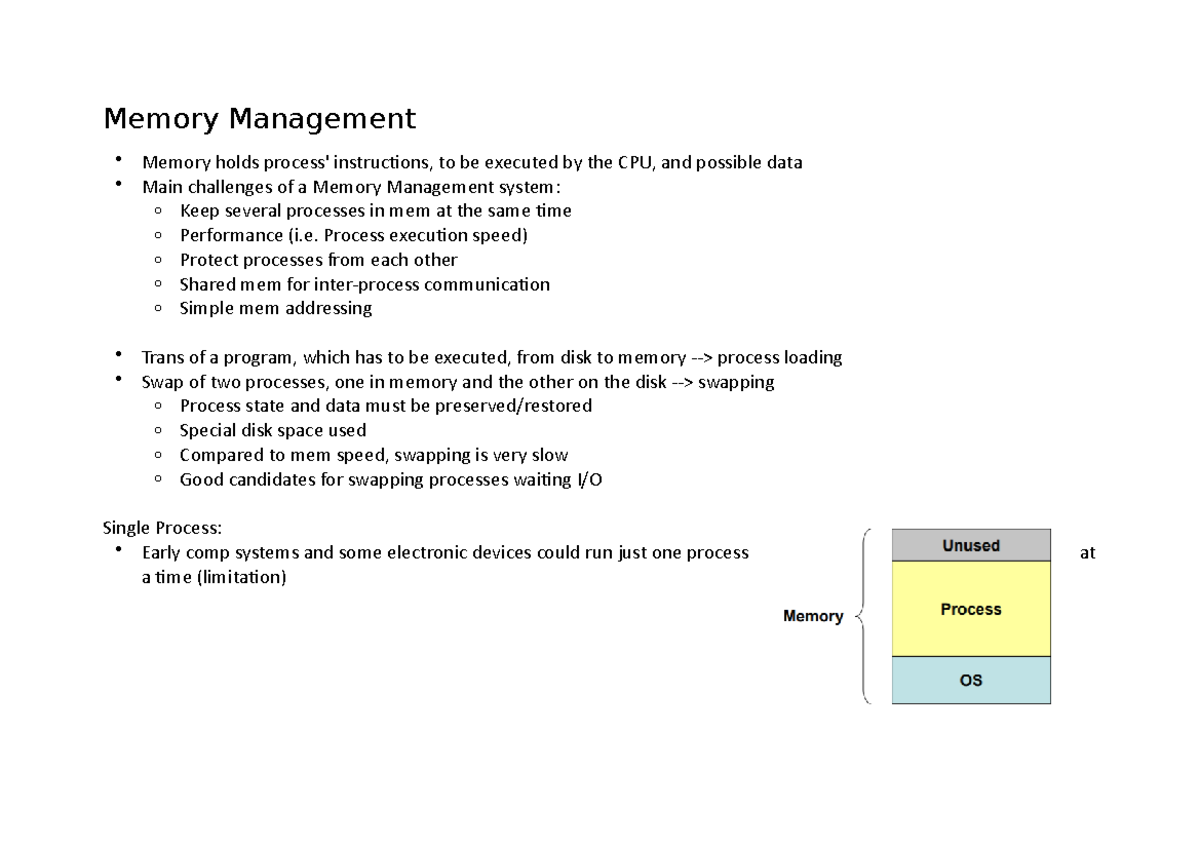 Memory Management - Process execution speed) o Protect processes from ...