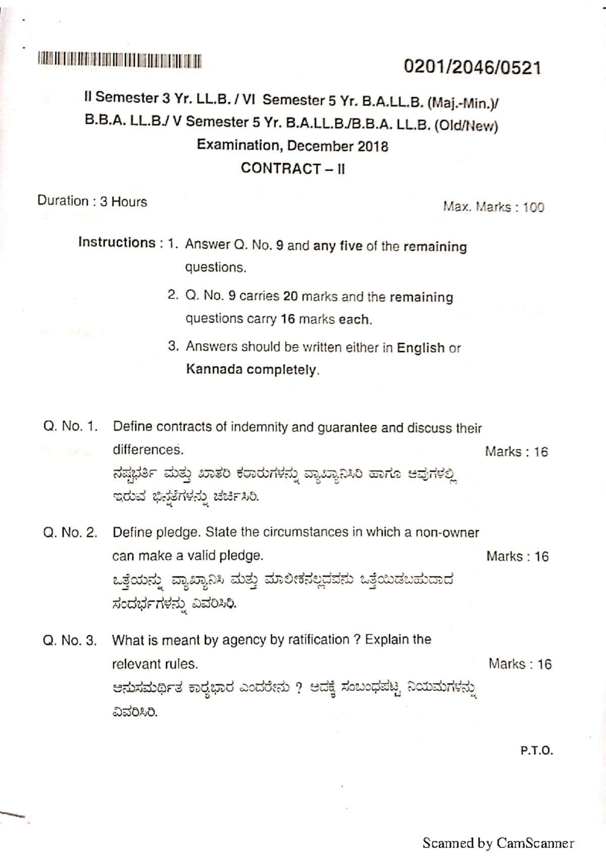 CONTRACT II QUESTION PAPER DECEMBER 2018 - LLB - 3 year course ...