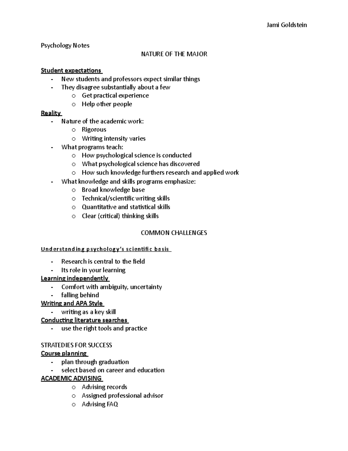 Psychology Notes - Psychology Notes NATURE OF THE MAJOR Student ...