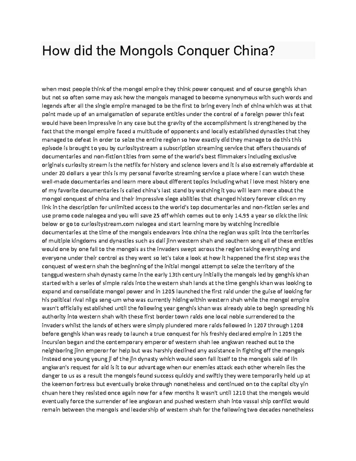 How did the Mongols Conquer China - Studocu