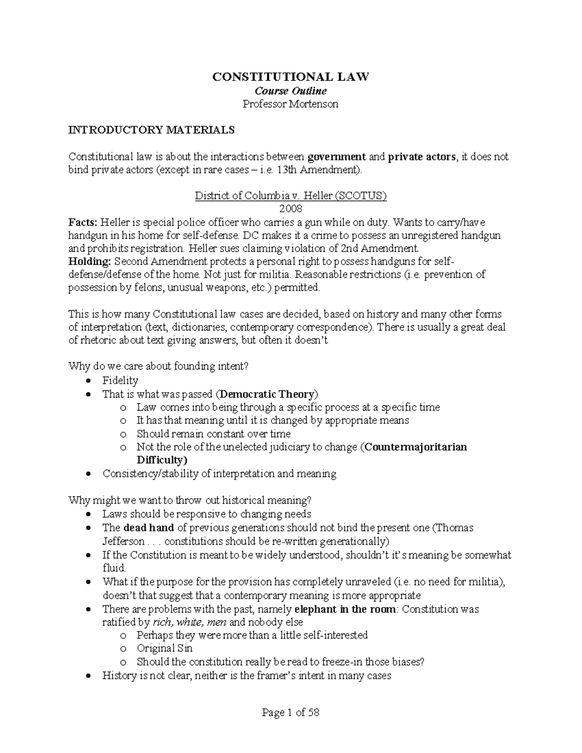 Full Constitutional Law Outline Mortenson 2(Lecture Notes ...