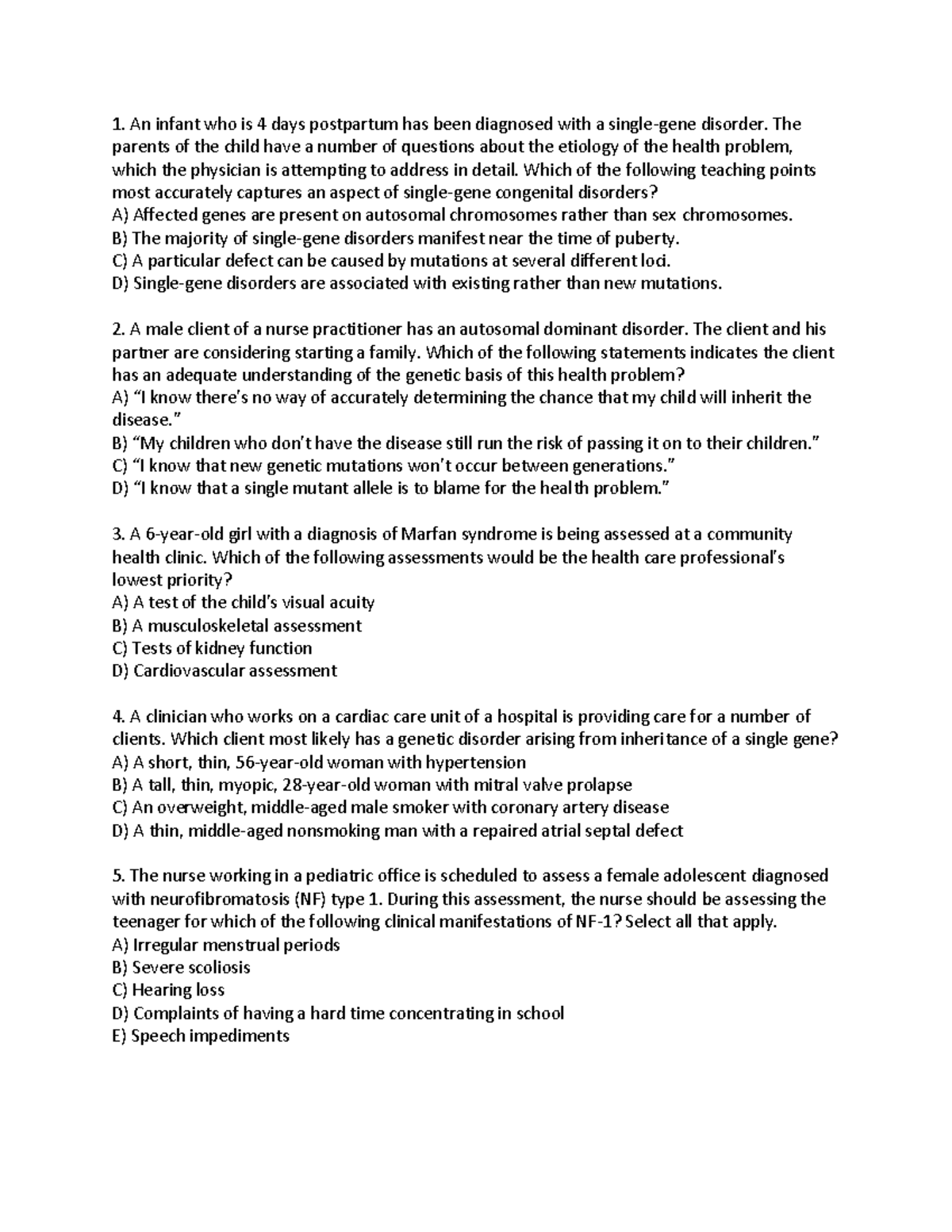 Chapter 5 practice questions - An infant who is 4 days postpartum has ...