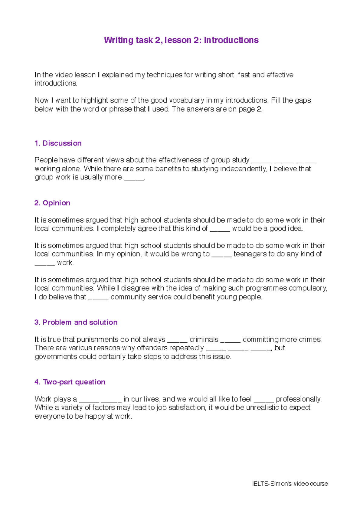 2 Introductions worksheet - Writing task 2, lesson 2: Introductions In ...