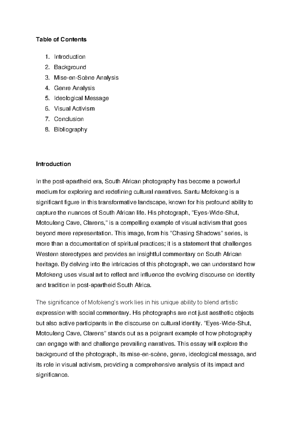 ARH2603 ASS 2 - Assignment 2 - Table of Contents 1. Introduction 2. Background 3. Mise-en-Scène ...