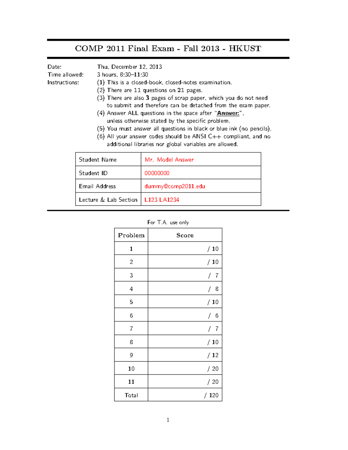 (COMP2011 )[2013 ](f)final~=b0bi1ldd^ 44837 - COMP 2011 Final Exam - Fall 2013 - HKUST Date: Thu ...
