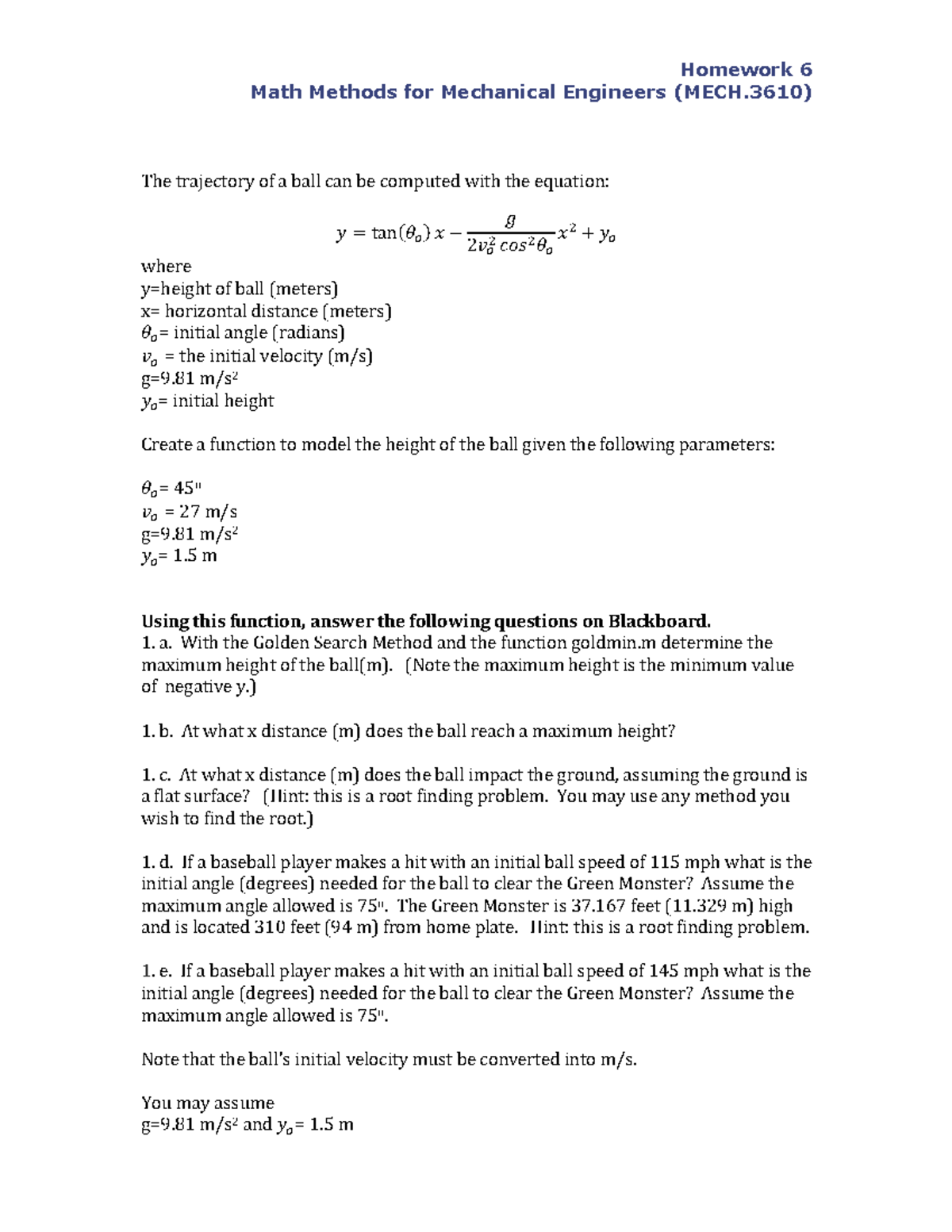 Math Methods Homework 6 - Homework 6 Math Methods for Mechanical ...