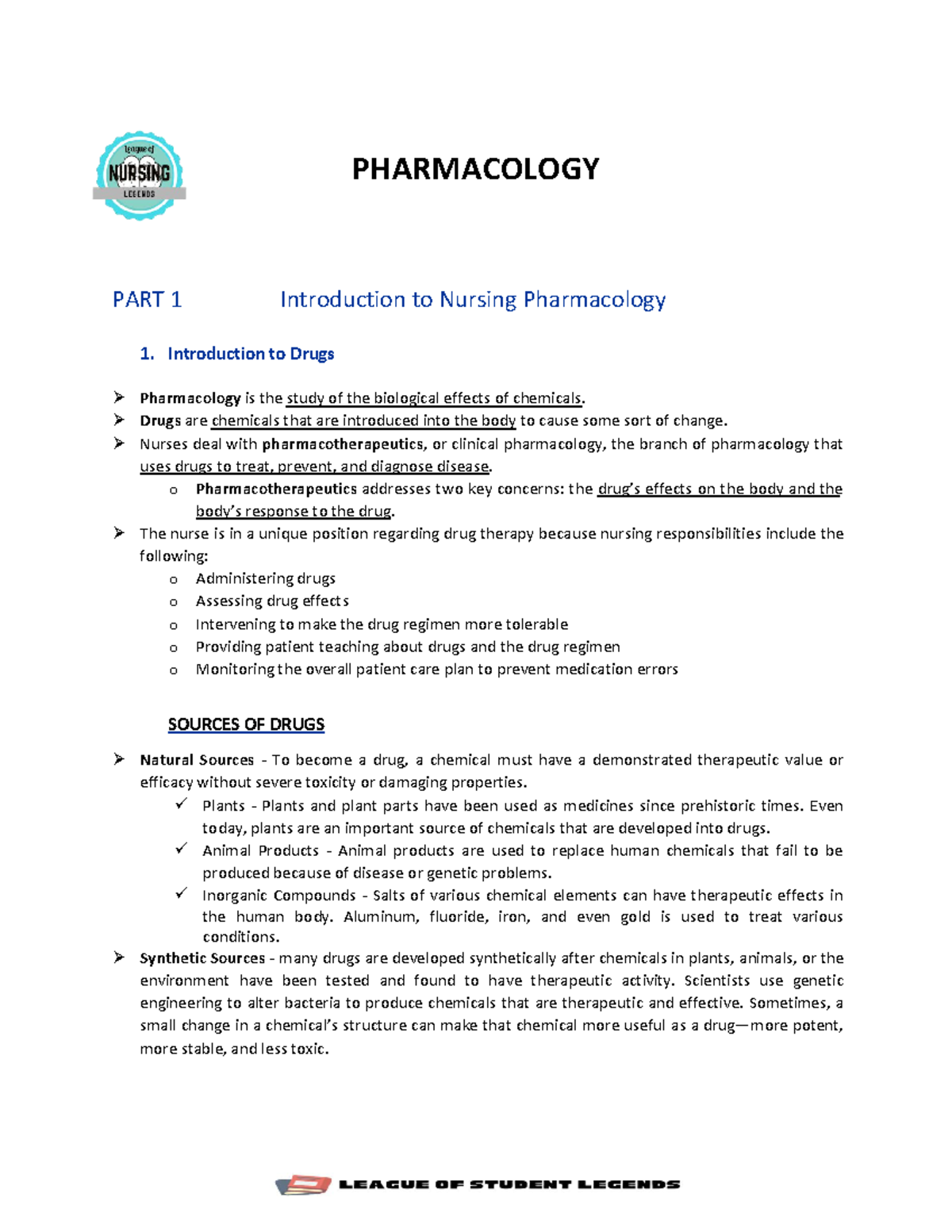1. Pharmacology-Introduction - PHARMACOLOGY PART 1 Introduction to ...
