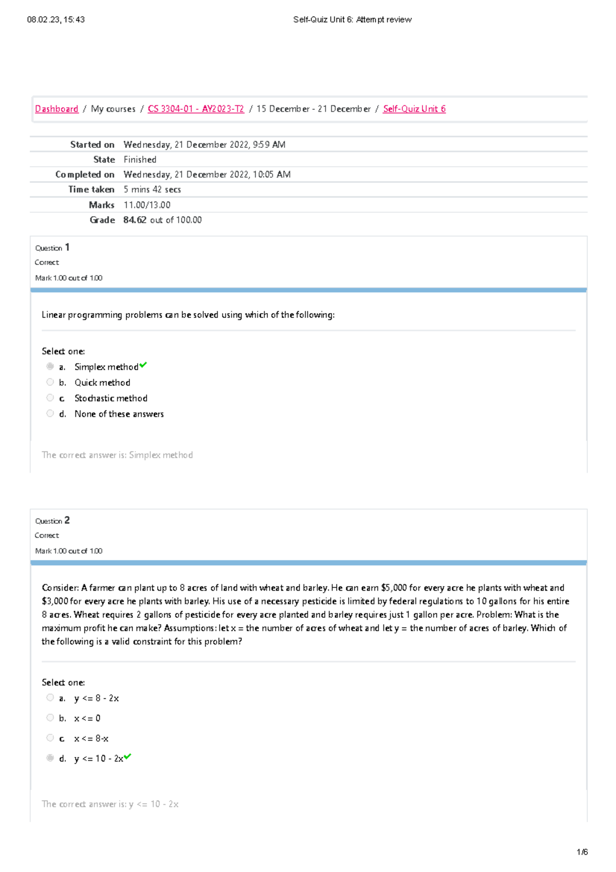 CS 3304 Analysis of algotithm Graded Quiz unit6 - Started on Wednesday ... CS 3304 Analysis of algotithm Graded Quiz unit6 - Started on Wednesday ...