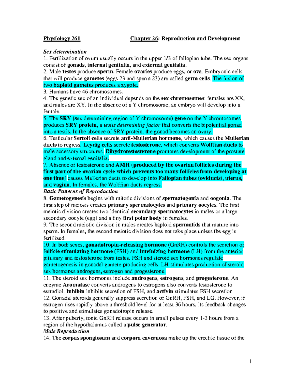 Review-Physiology 261 Reproduction Chapter 26 - Physiology 261 Chapter ...