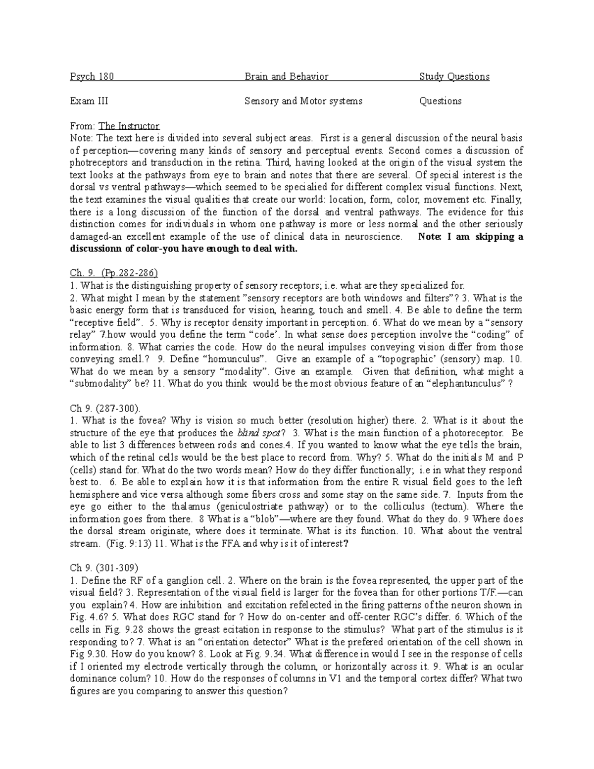 BB2021 Unit 3 Chapter 9 SQs Questions - Psych 180 Brain and Behavior ...