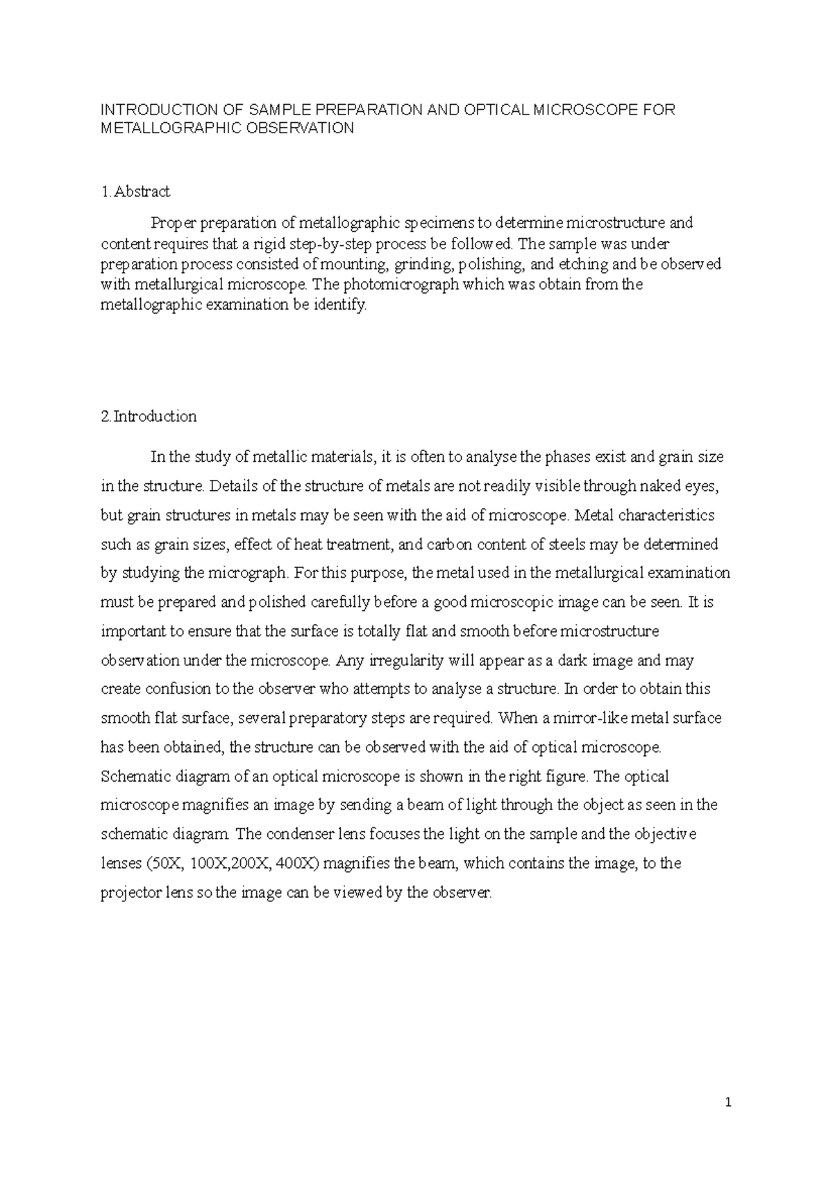 Sample Preparation AND Optical Microscope FOR Metallographic ...