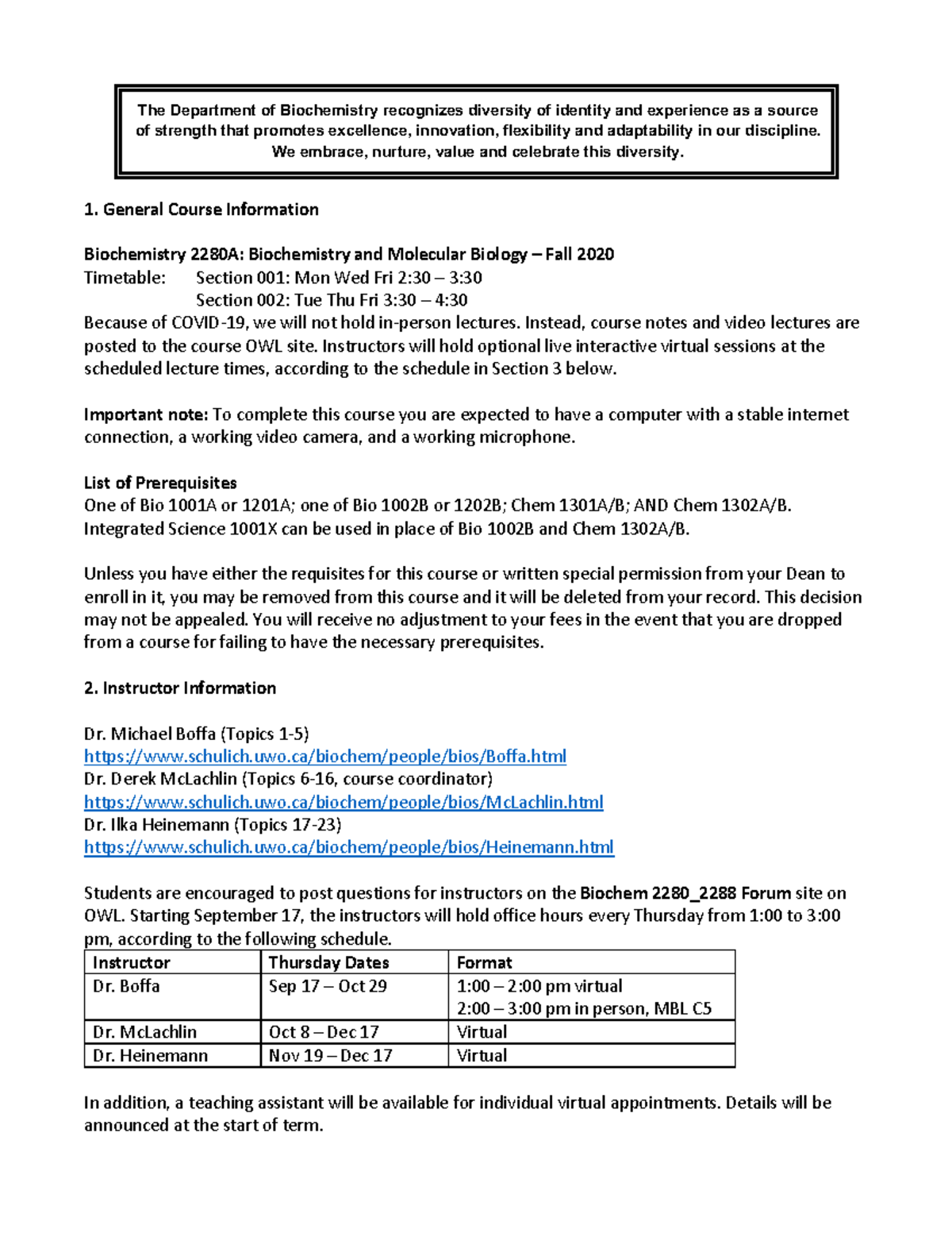 Syllabus 2280 2020 final v2 - Warning: TT: undefined function: 32 The Department of Biochemistry ...