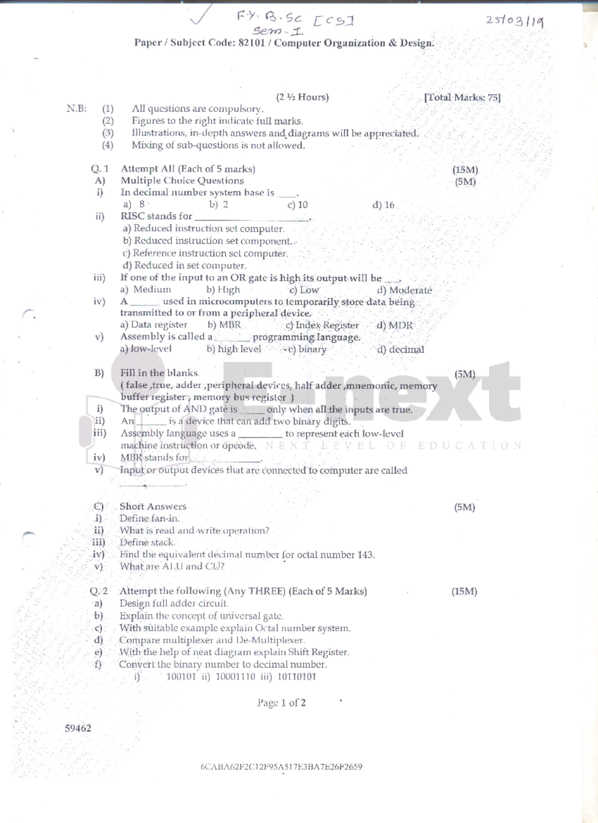 COD APR-19 (E-next - hhg - Bsc (computer science) - Studocu