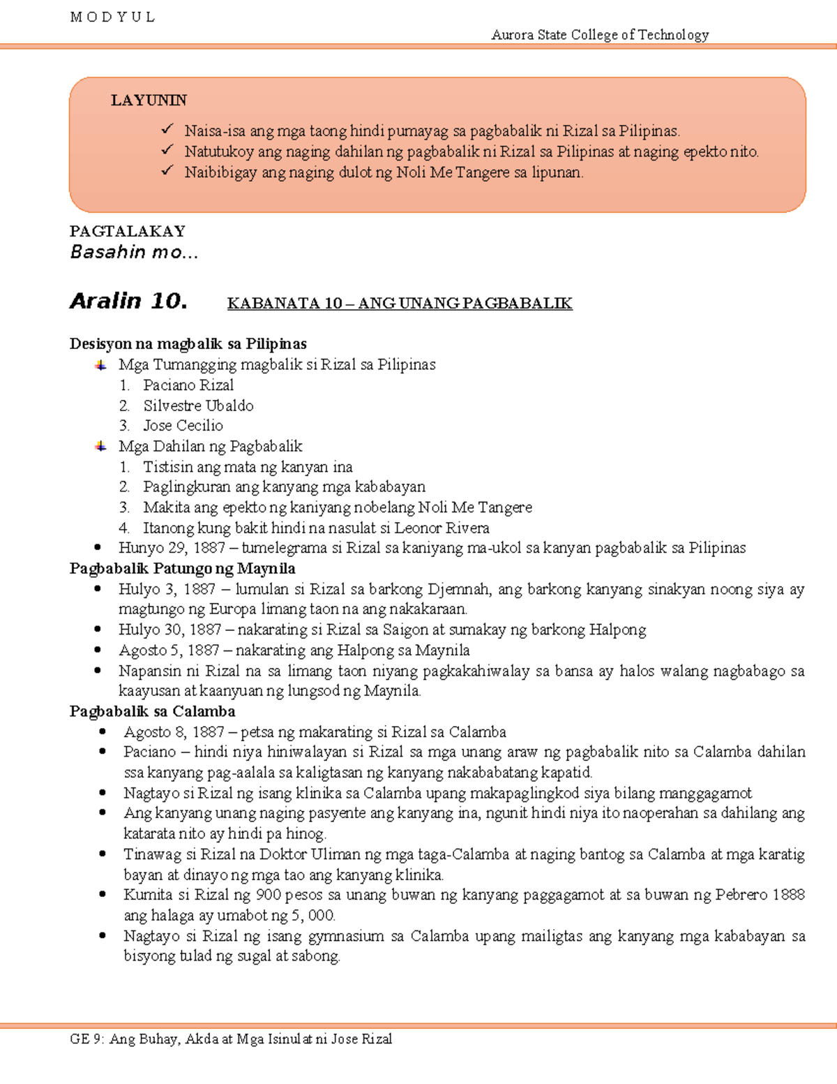 Aralin-10 - KOMFIL ARALIN 10 - LAYUNIN Naisa-isa ang mga taong hindi pumayag sa pagbabalik ni ...