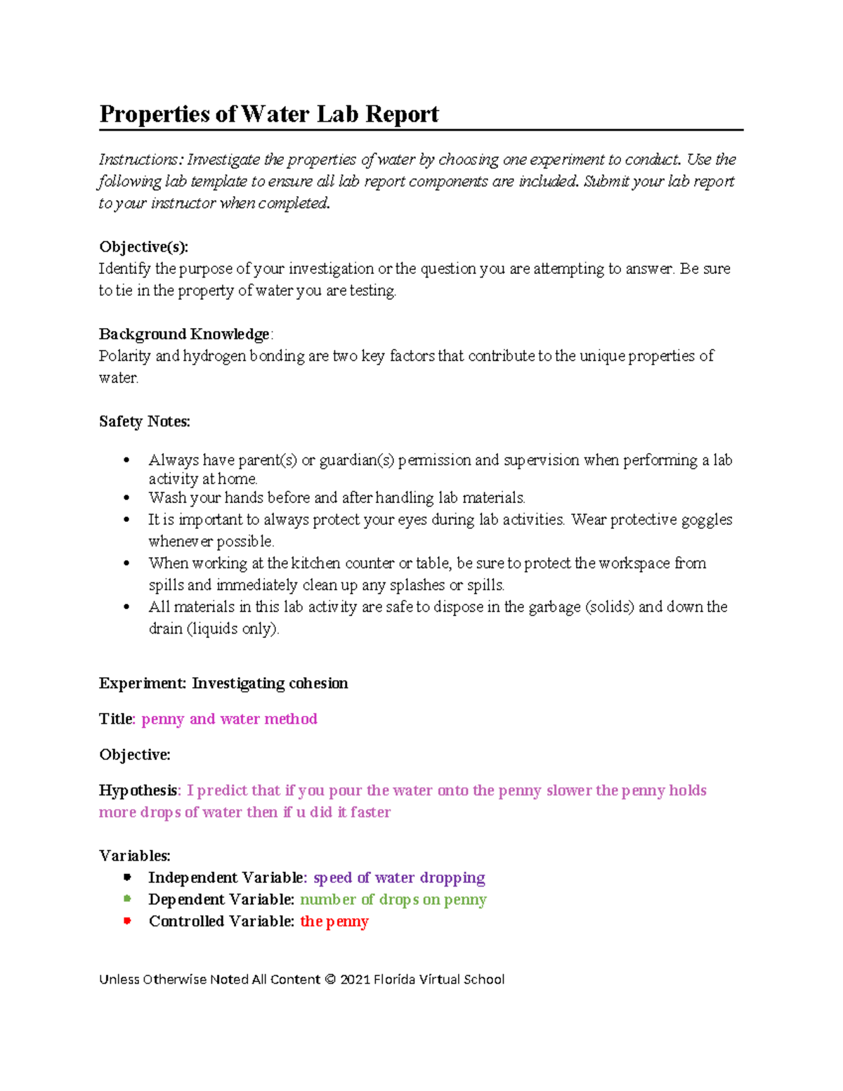 02 01 properties of water lab report - Properties of Water Lab Report ...