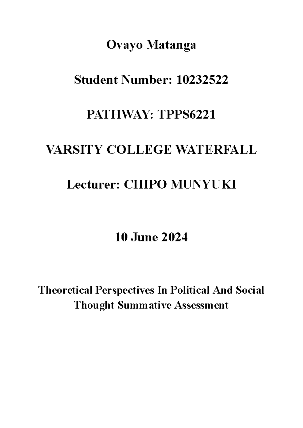Untitled document-49 - assignment - Ovayo Matanga Student Number ...