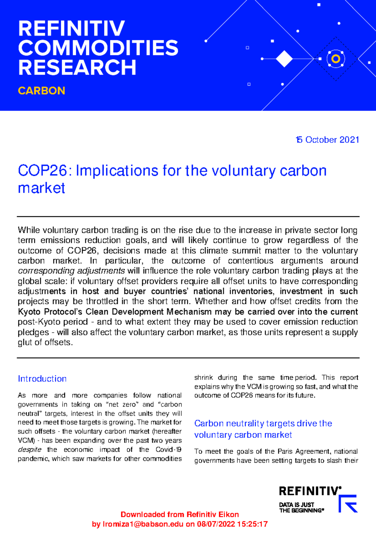COP26 and VCM - Some good readings for you all - 15 October 2021 COP26 ...