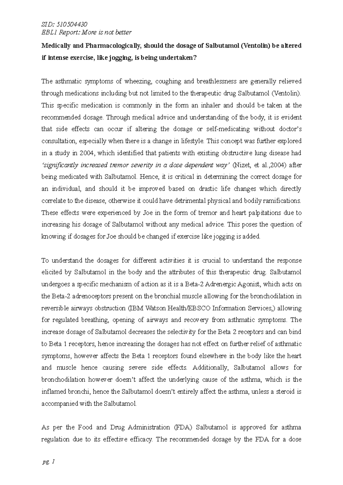 Report EBL 1 Pharmacology - EBL1 Report: More is not better Medically ...