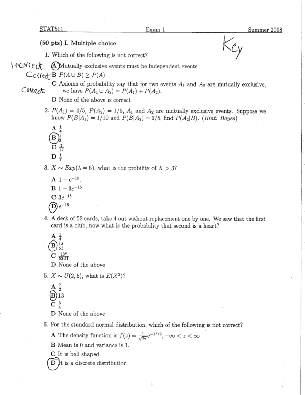 Practice Exam Key - STAT 51100 - Studocu