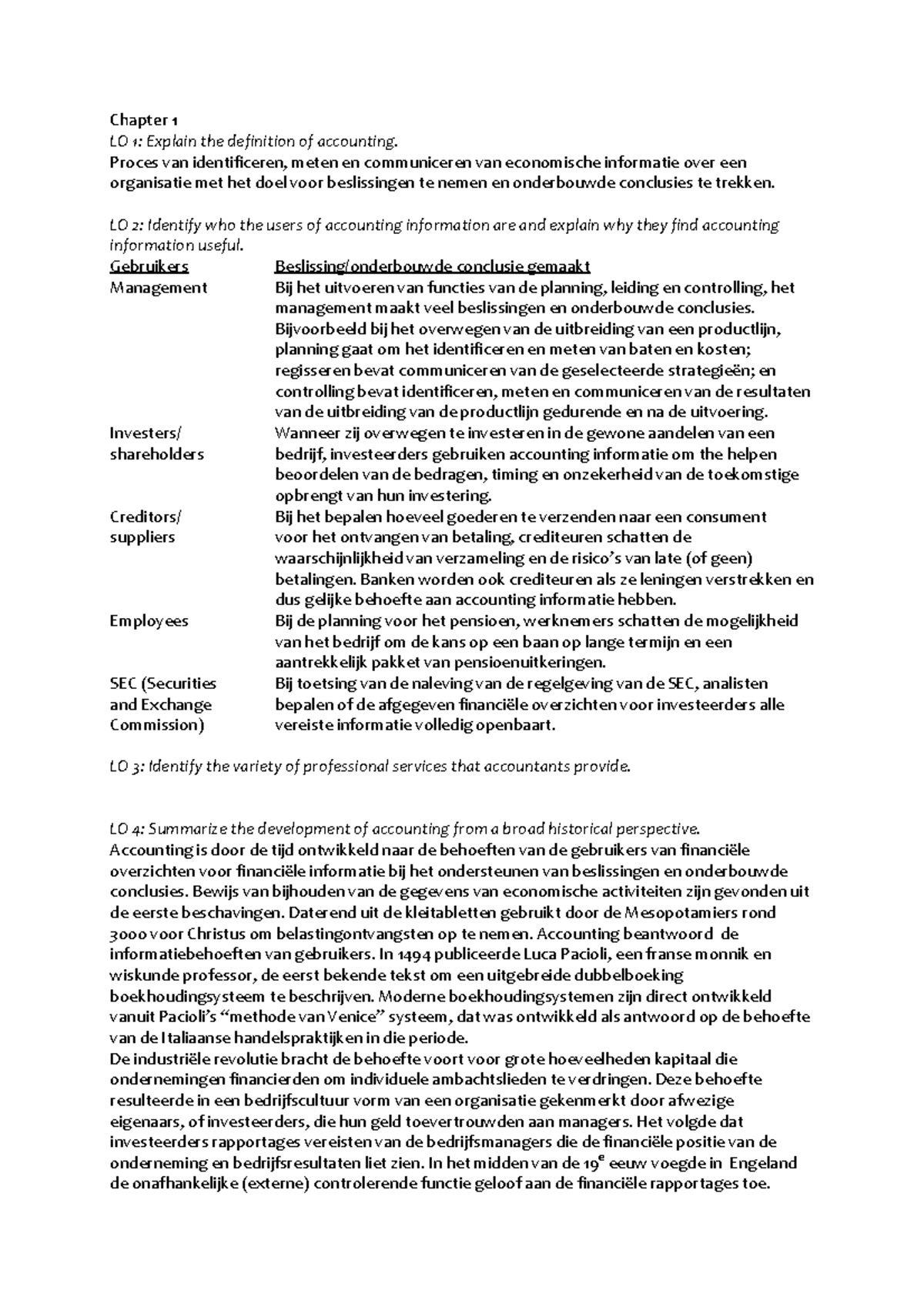Accounting: Learning objectives chapter 1 - Chapter 1 LO 1: Explain the ...