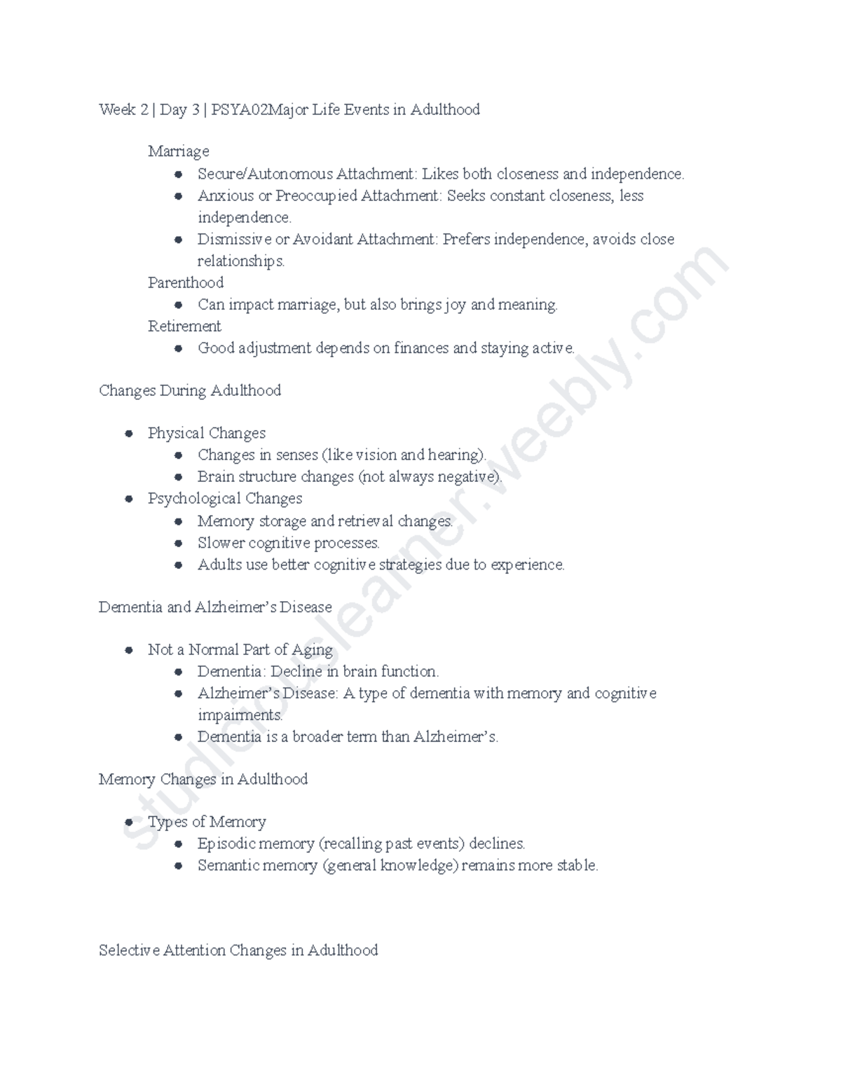 [PN] Week 2 Day 3 PSYA02 - Major Life Events in Adulthood, Changes ...