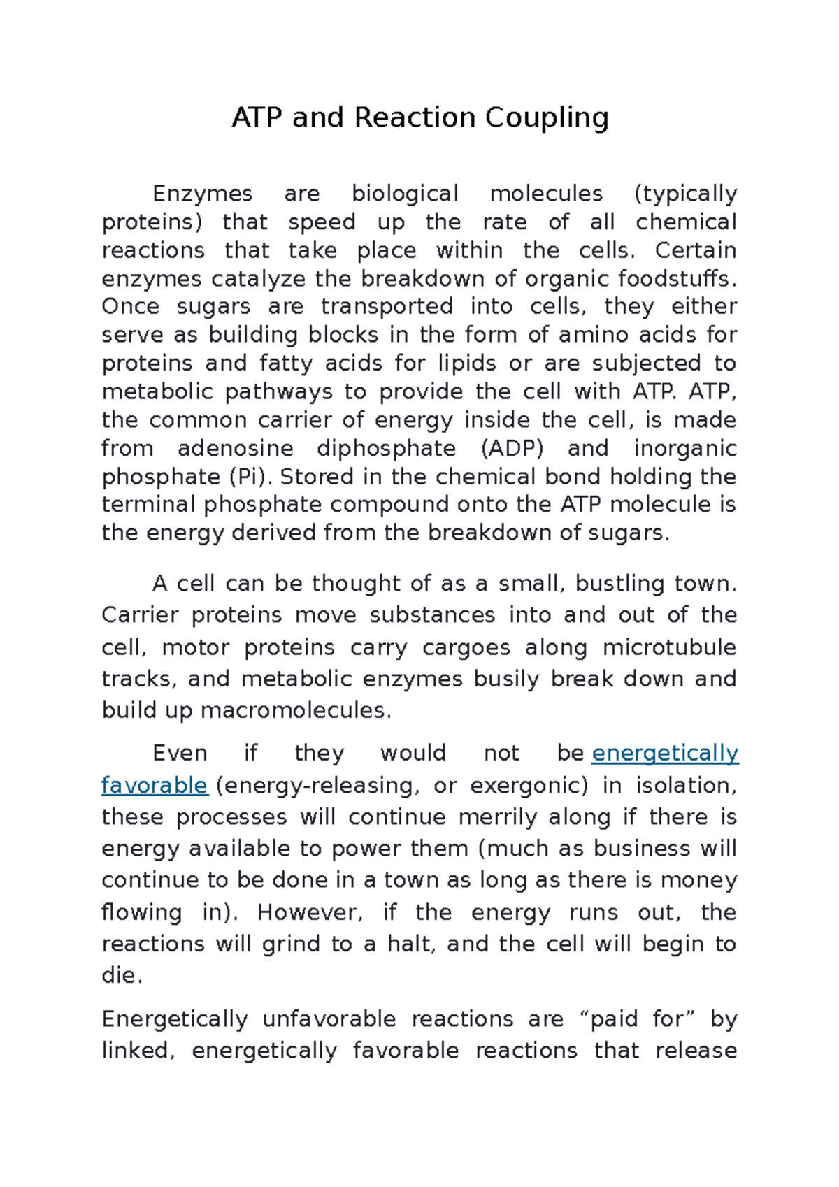 ATP and Reaction Coupling - ATP and Reaction Coupling Enzymes are ...