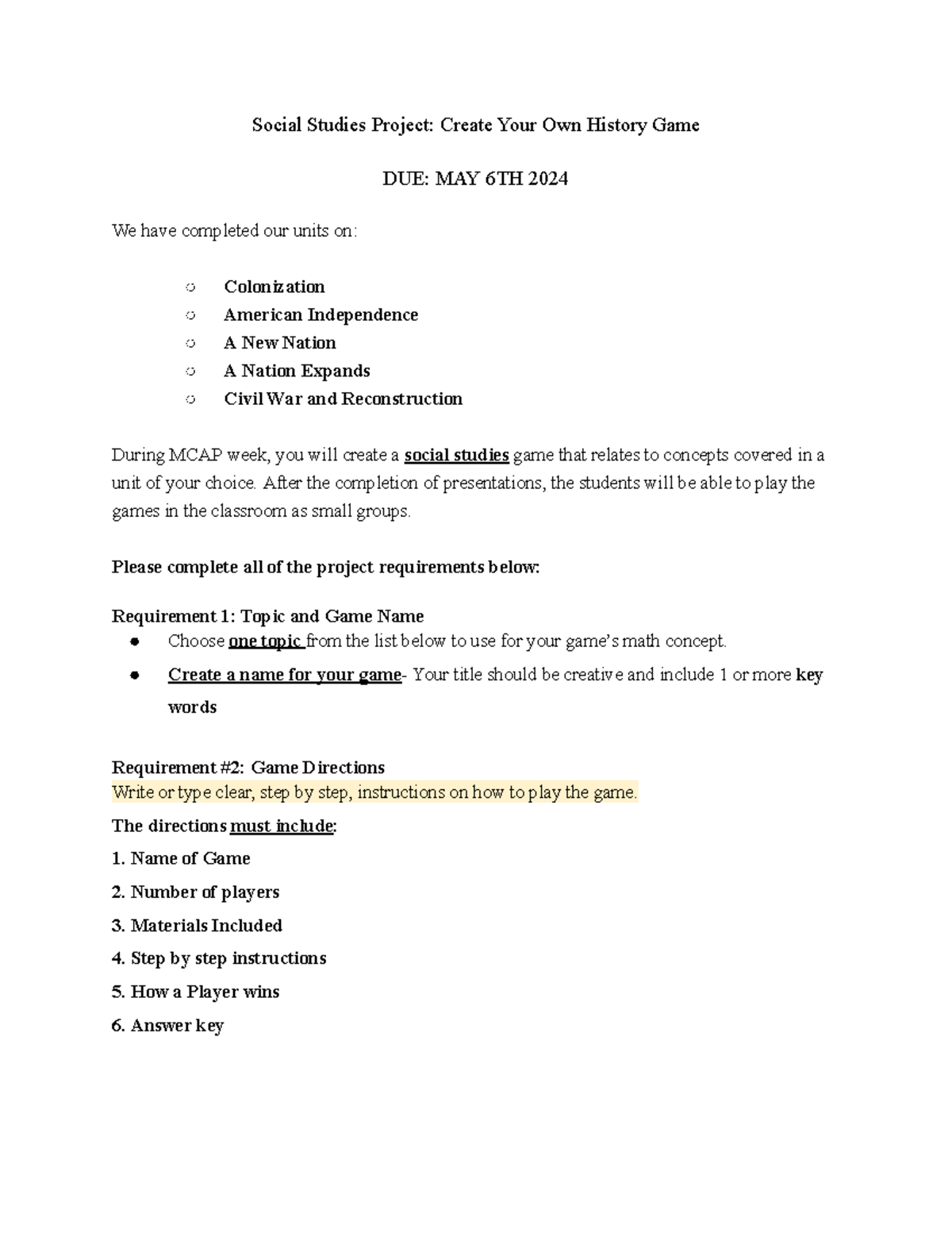 Copy of Social Studies Project Create Your Own History Game2 - Social ...