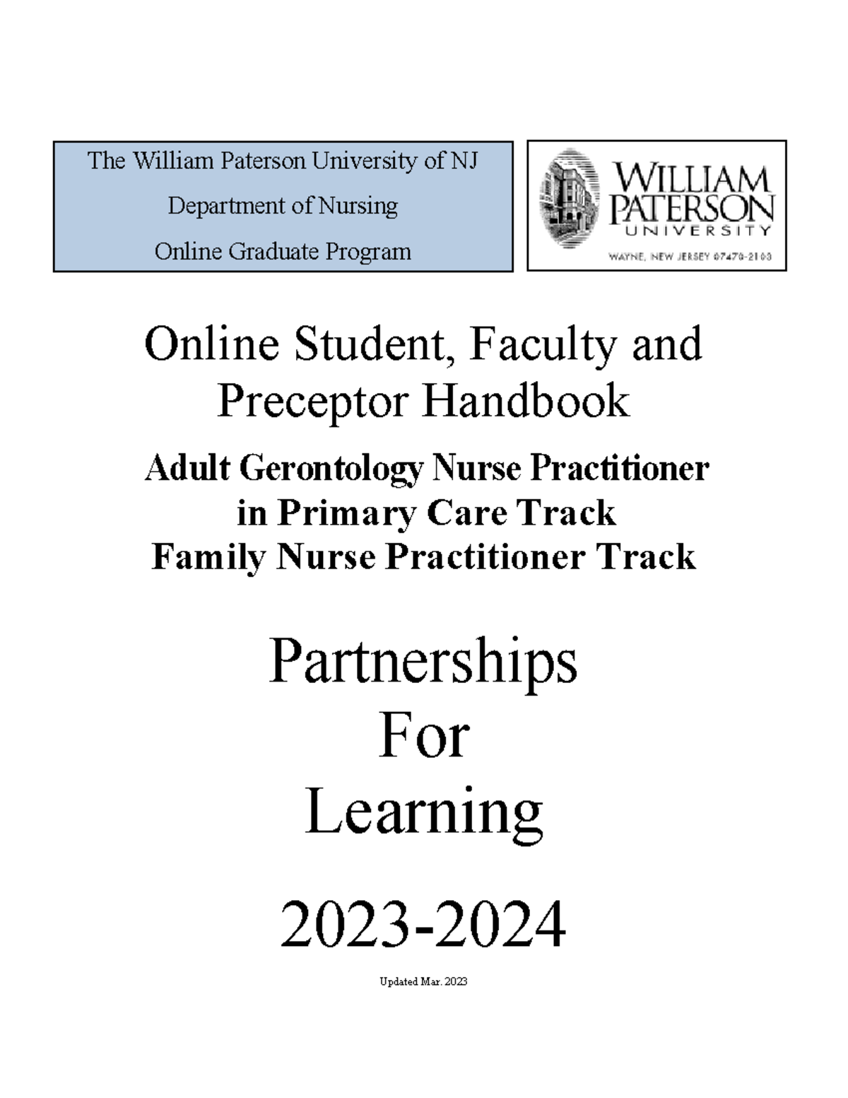 AGNP-FNP Online Student-Preceptor Handbook 2023-2024 - Online Student, Faculty and Preceptor ...
