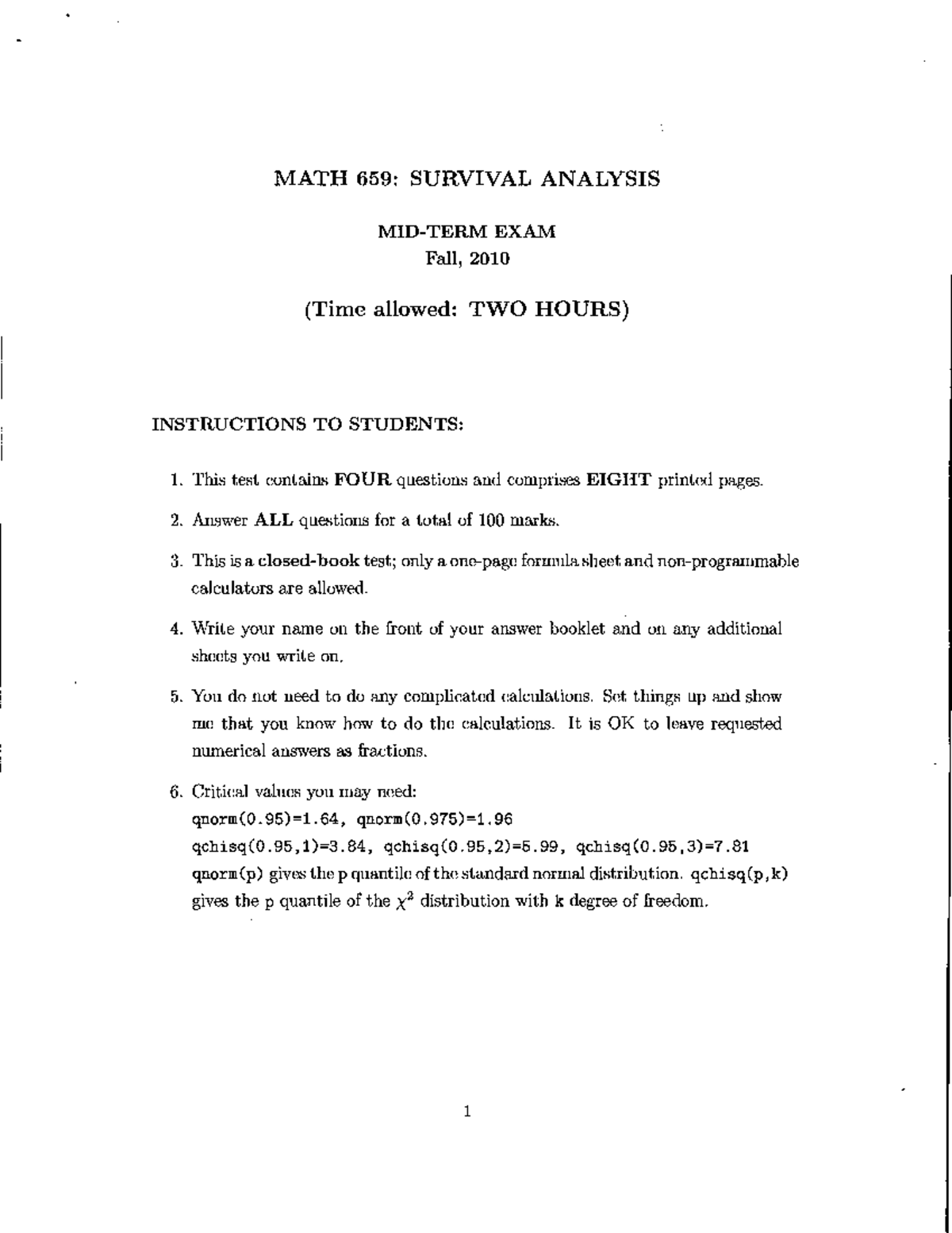 Math 659 Solutions for Midterm Exam - Survival Data Analysis - Biostatistics II - JKUAT - Studocu