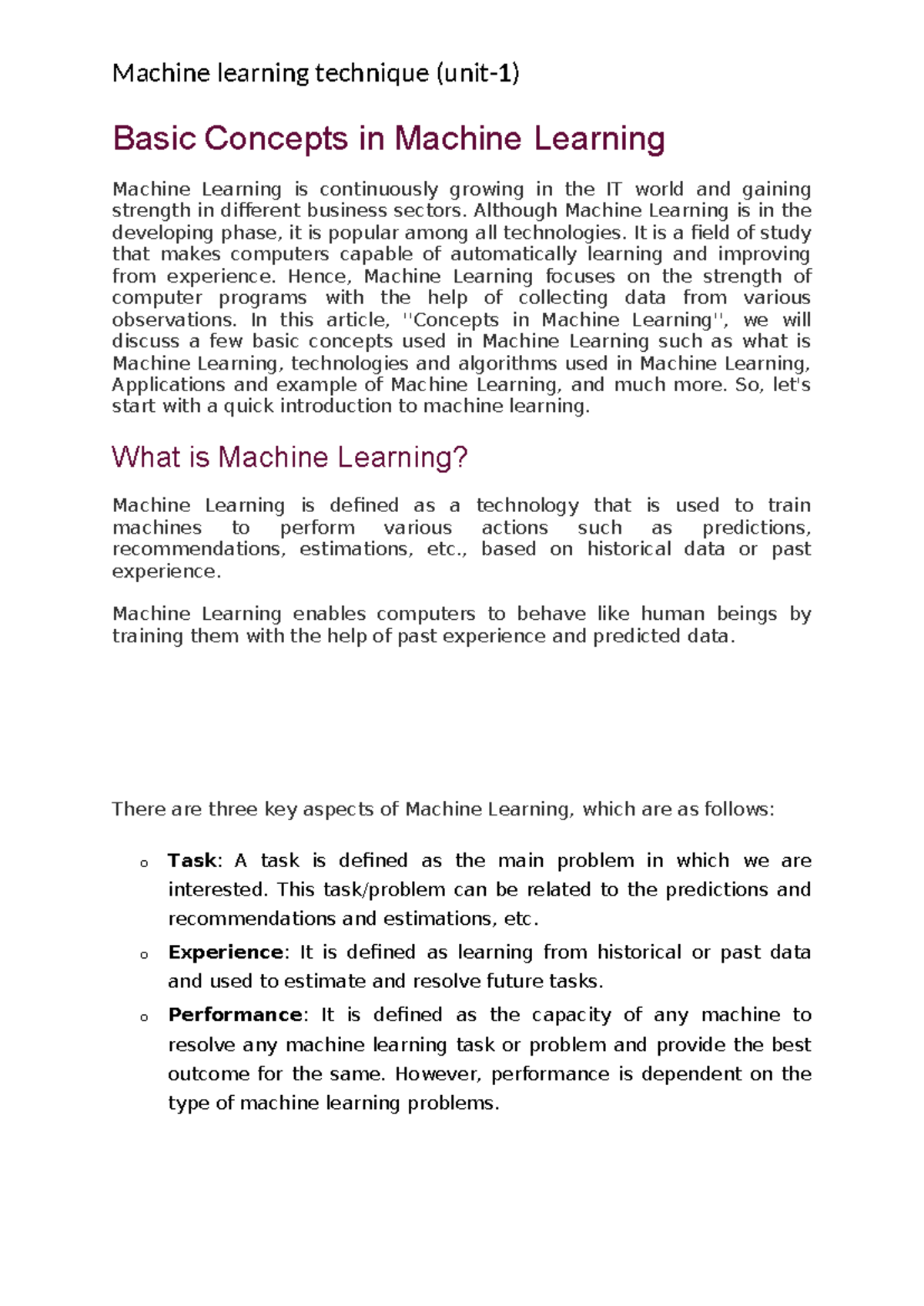 Basic Concepts in Machine Learning unit-1 - Basic Concepts in Machine ...