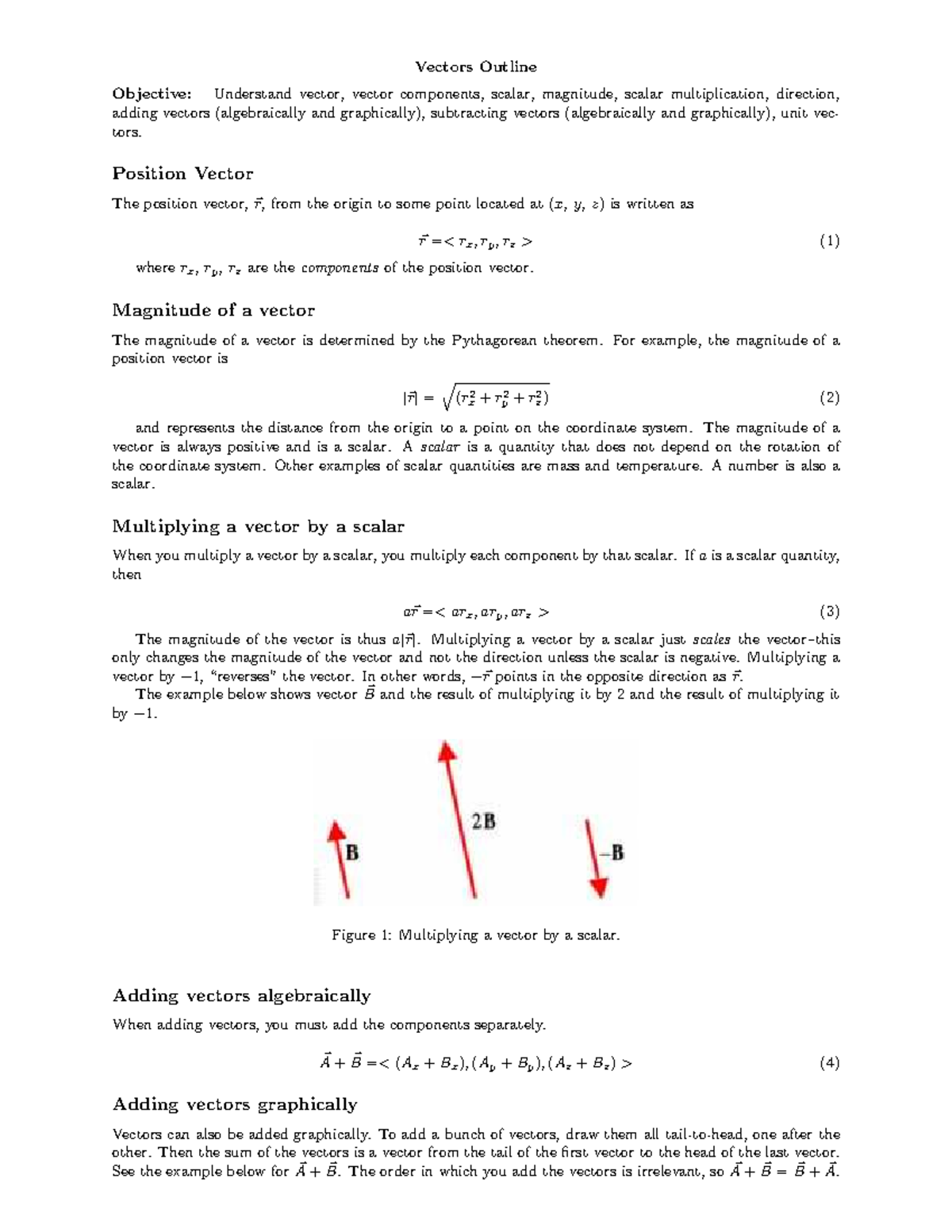 1 1 vectors outline - course notes - Vectors Outline Objective ...