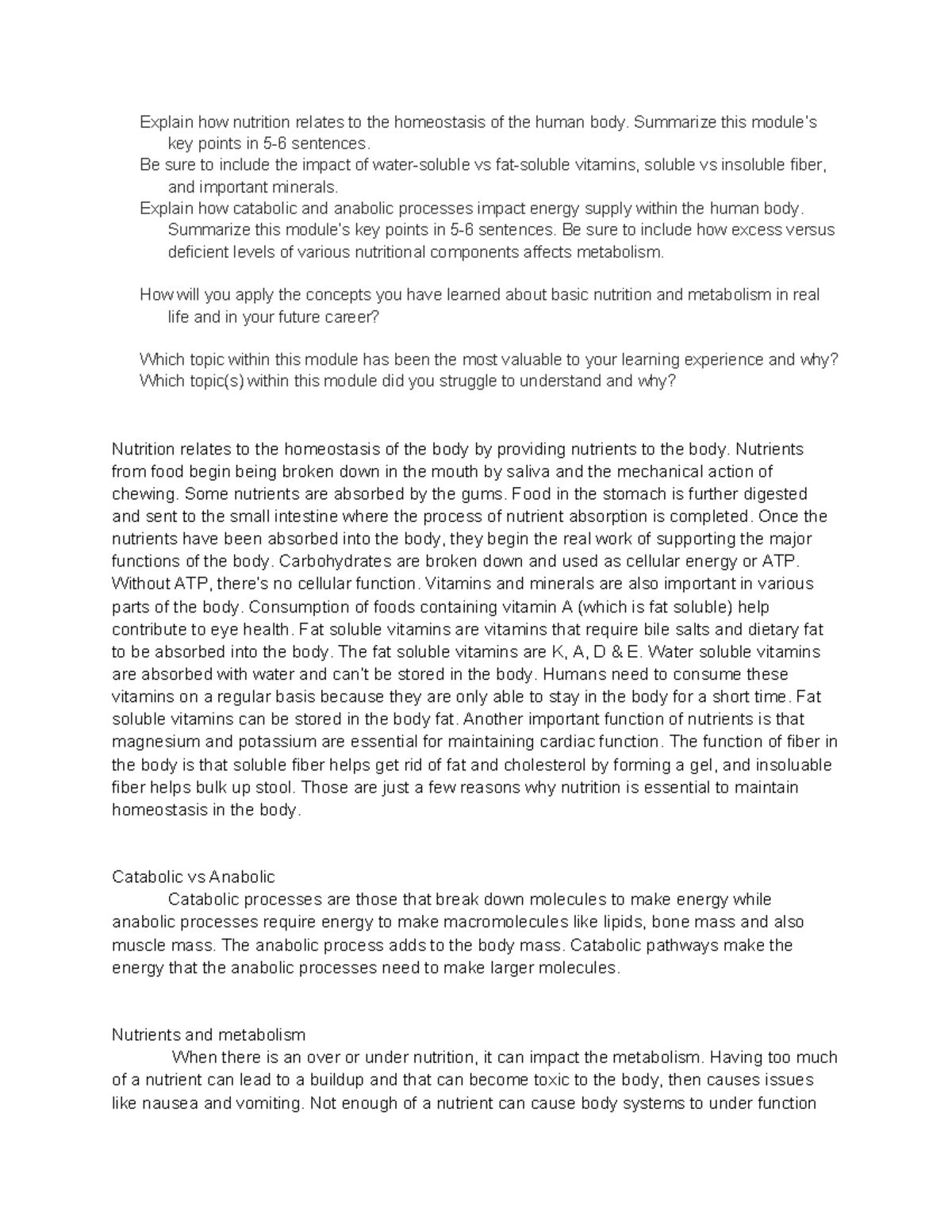 Module 7 Reflection assignment - Explain how nutrition relates to the ...
