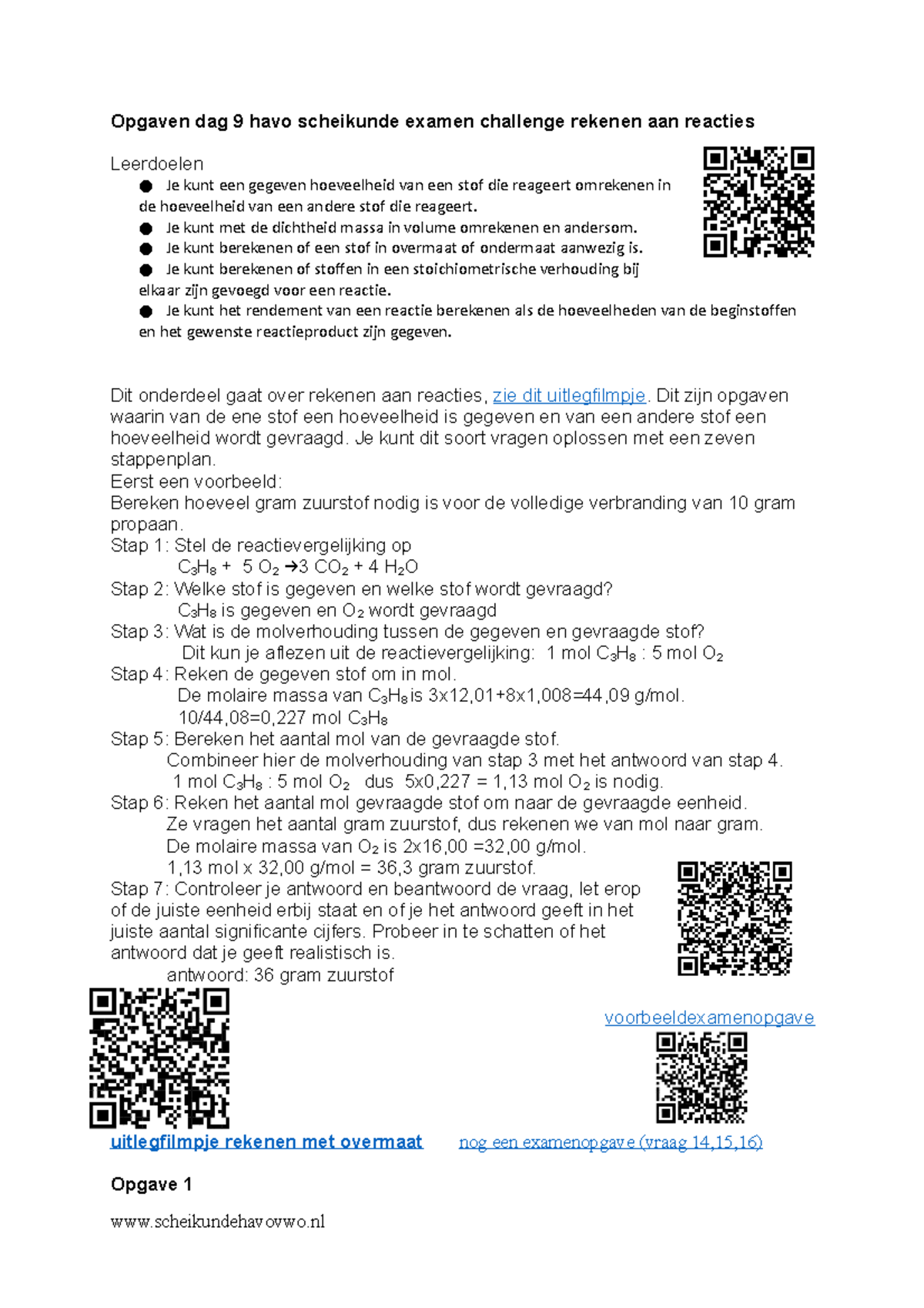 havo examenchallenge, rekenen aan reacties (opgaven dag 9) - Opgaven ...