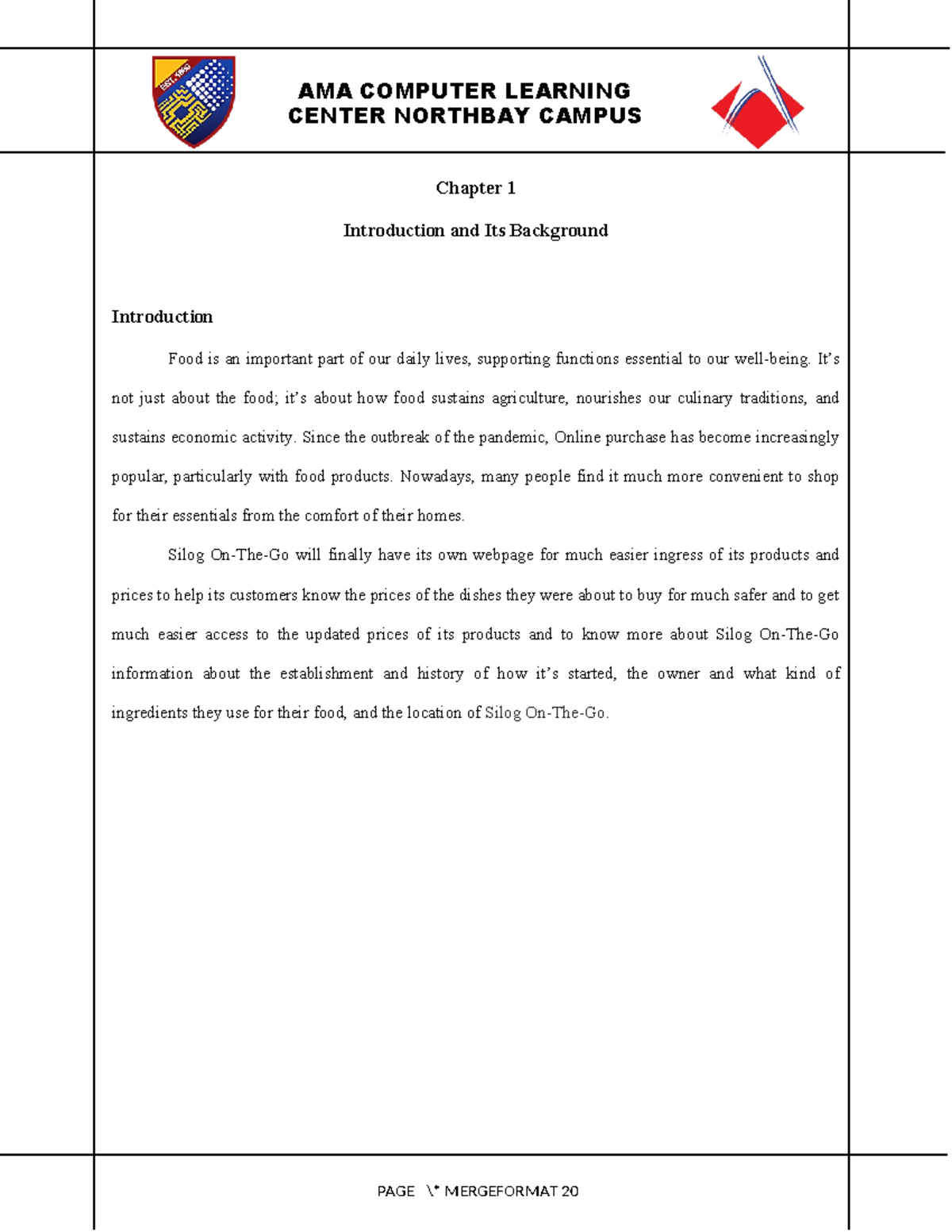 thesis paper tutorial - CENTER NORTHBAY CAMPUS Chapter 1 Introduction ...