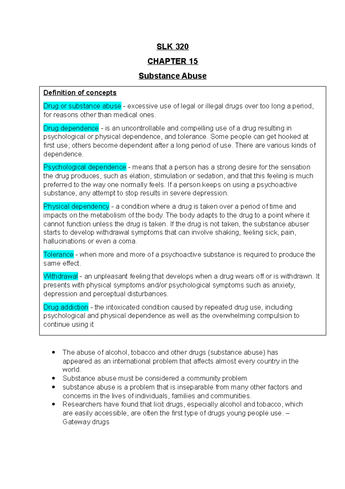 Ch 15 - Chapter 15 notes for Substance Abuse in Community Psychology ...