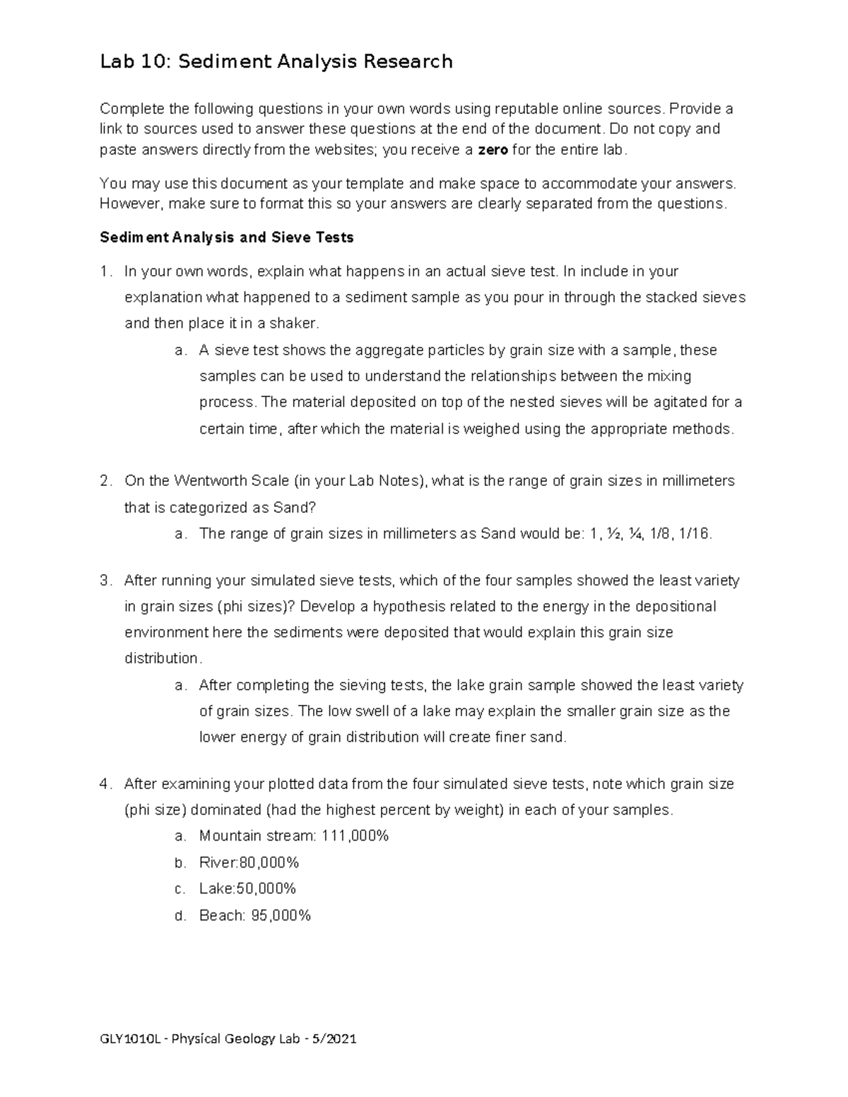 Lab 10 - Sediment Analysis Research - updated - Lab 10: Sediment ...