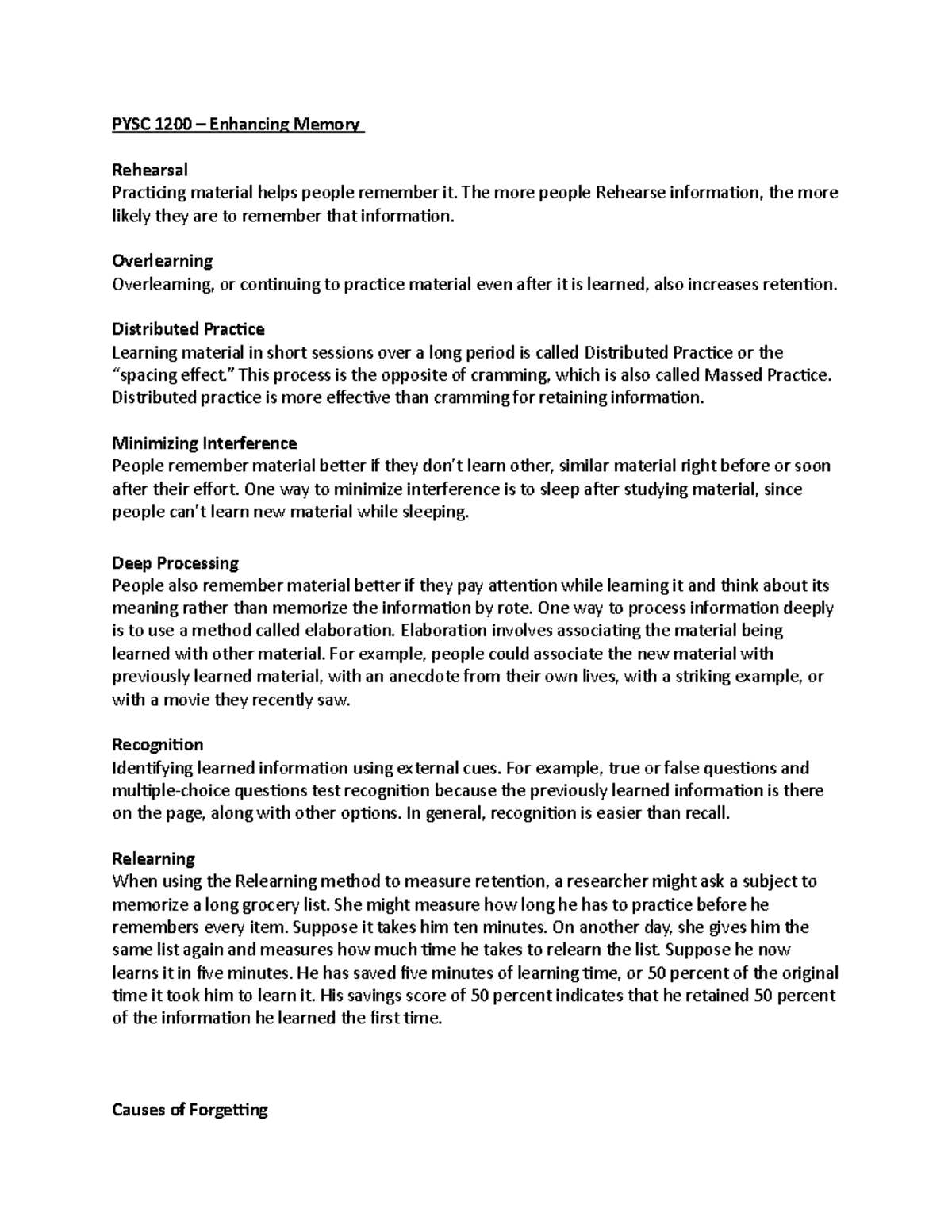 PYSC 1200 – Enhancing Memory - PYSC 1200 – Enhancing Memory Rehearsal ...