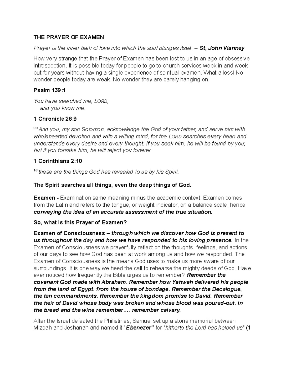 THE Prayer OF Examen - THE PRAYER OF EXAMEN Prayer is the inner bath of ...