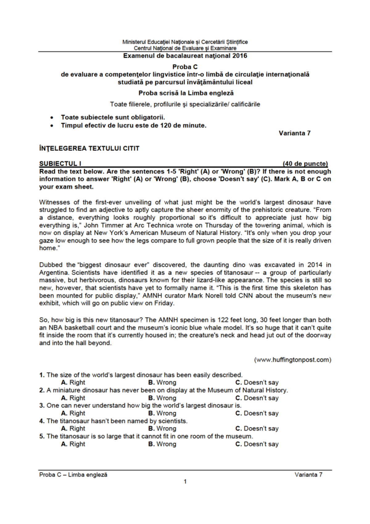 Competente engleza 2016 - Ministerul Educaţiei Naţionale și Cercetării ...