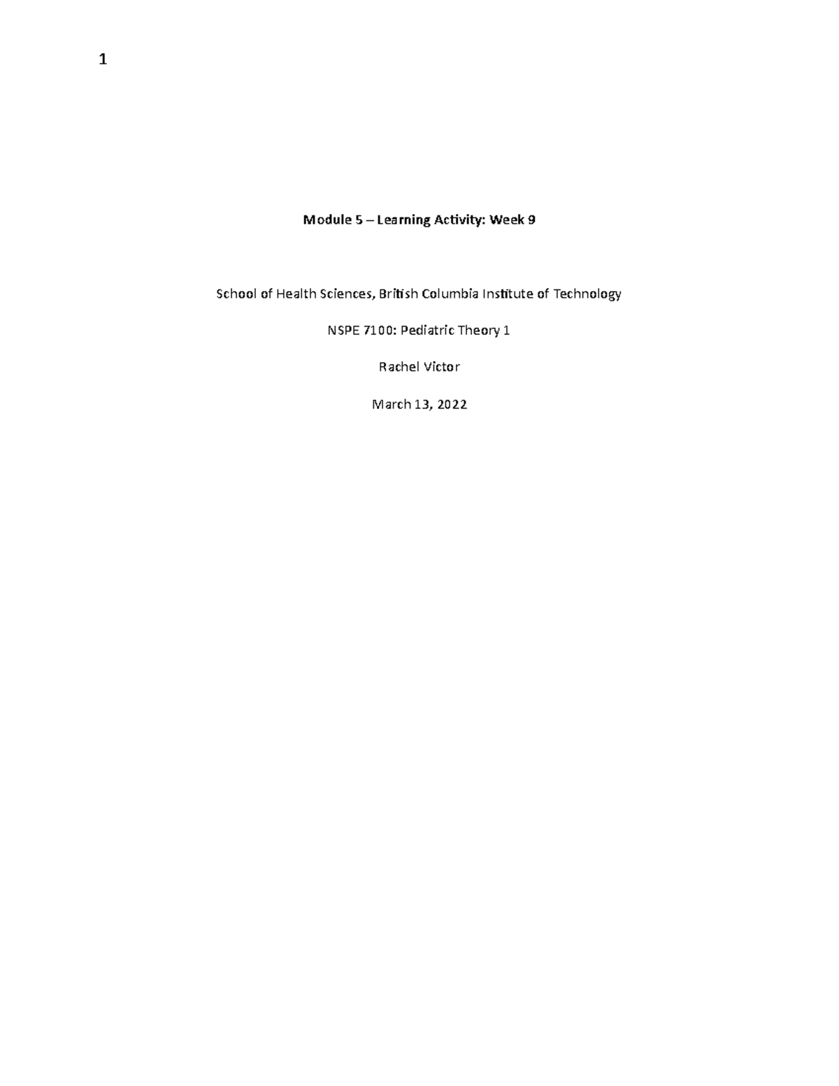 Learning Activity 5 - Week 9 - Module 5 – Learning Activity: Week 9 ...