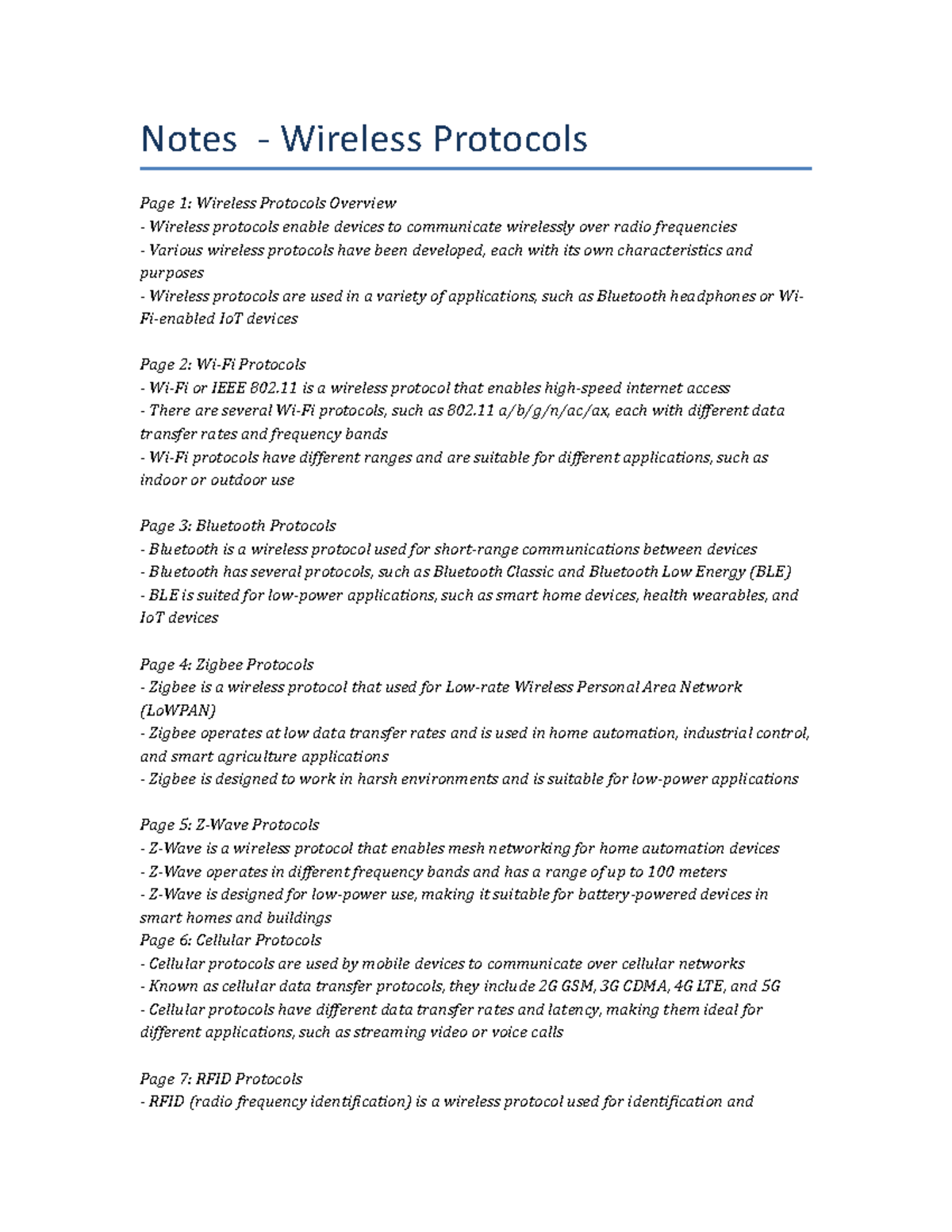 Lecture Notes Wireless Protocols Notes Wireless Protocols Page 1 Wireless Protocols