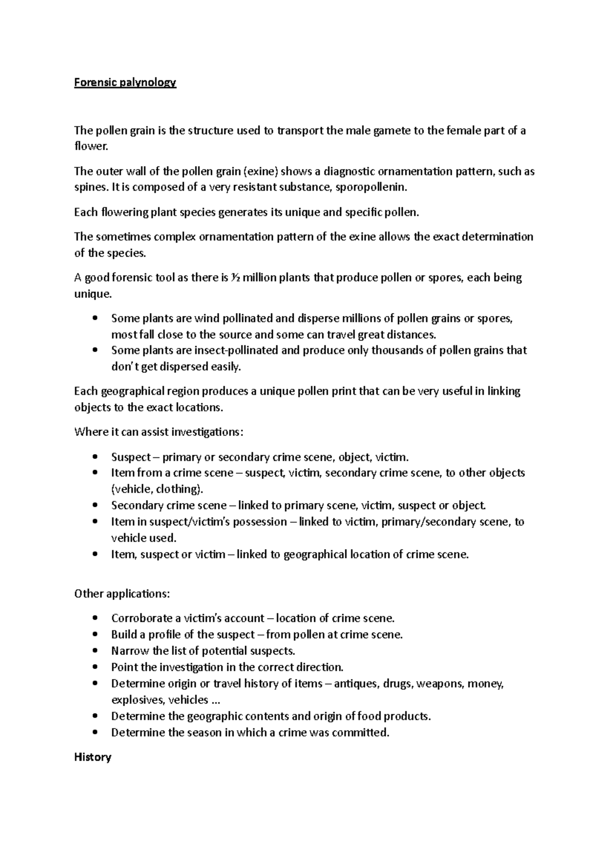 Forensic palynology - Lecture notes 8 - Forensic palynology The pollen ...
