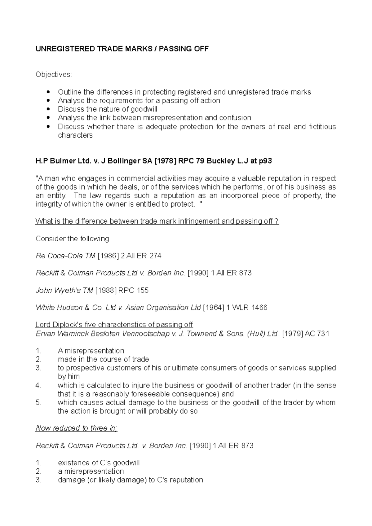 Unit 5 Unregistered Trade Marks aka The Tort of Passing Off ...