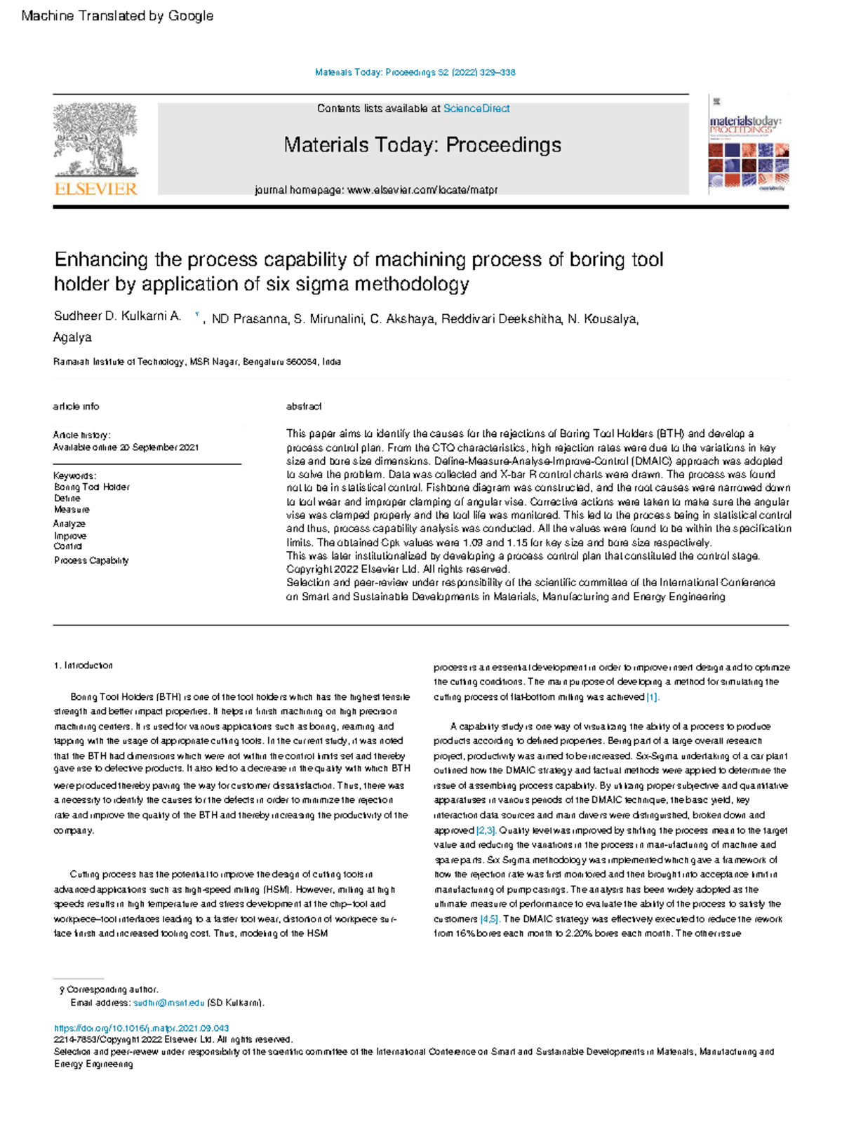 Enhancing the process capability of machining process of boring tool ...