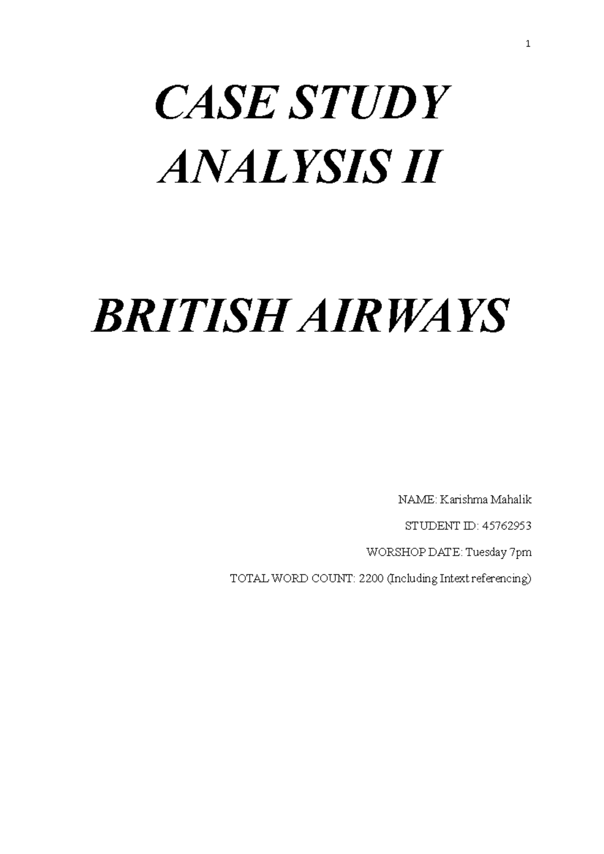 45762953 British Airways Case Study - CASE STUDY ANALYSIS II BRITISH ...