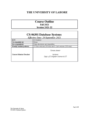 Lab 4 task - ...... - Lab Manual of Database, Dept. CS&IT UOL Lahore 1 ...